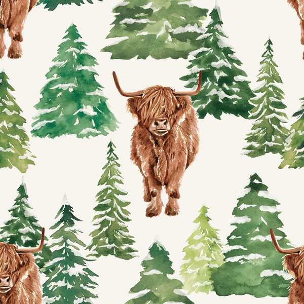 Christmas Highland Cow Fabric - Etsy