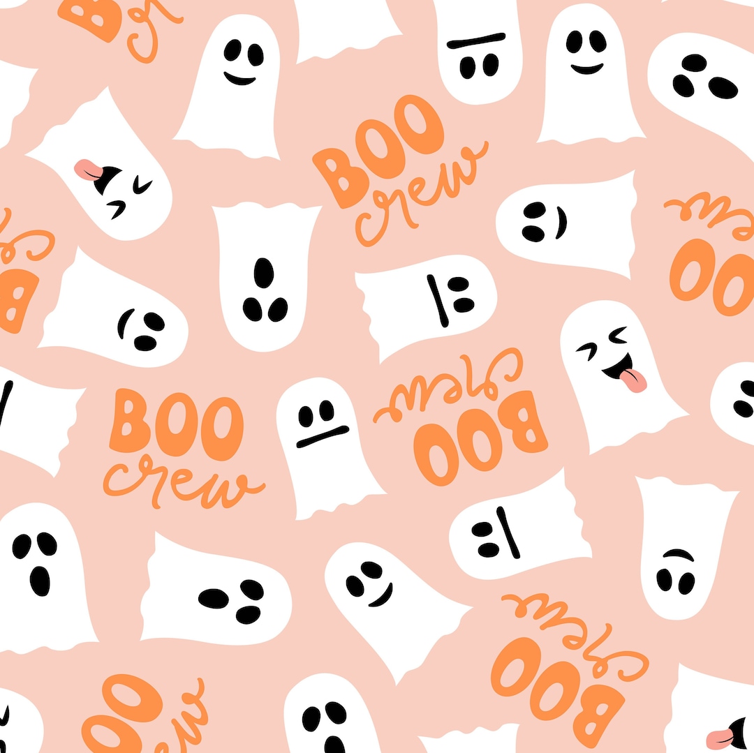 Pink Boo Crew Ghost Fabric, Fabric by the Yard, Halloween Fabric ...