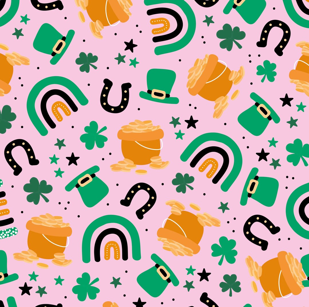 Pink Pot of Gold Fabric, Fabric by the Yard, Pink St. Patrick's Day ...