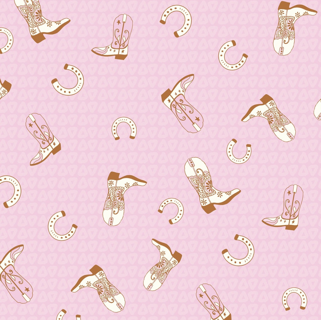 Pink Cowgirl Boots Fabric, Western Horseshoe Fabric, Fabric by the Yard ...