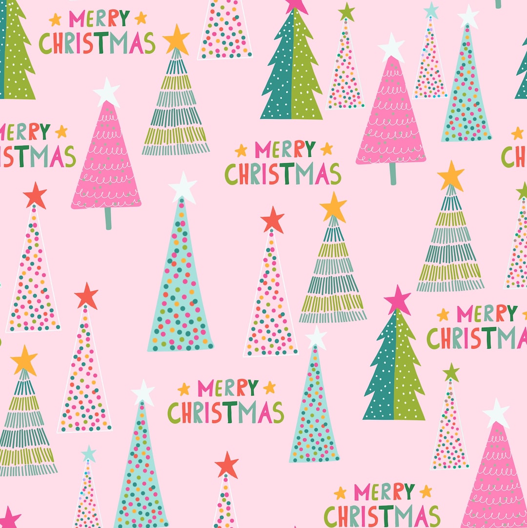 Pink Christmas Tree Fabric, Merry Christmas Fabric, Fabric by the Yard ...