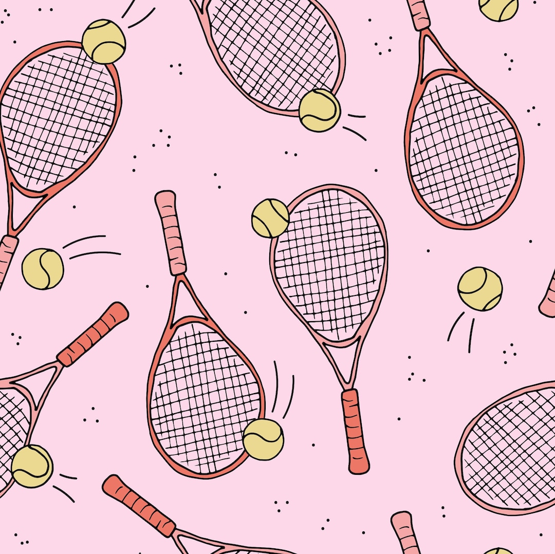 Pink Tennis Racket & Balls Fabric, Fabric by the Yard, Sports Fabric ...
