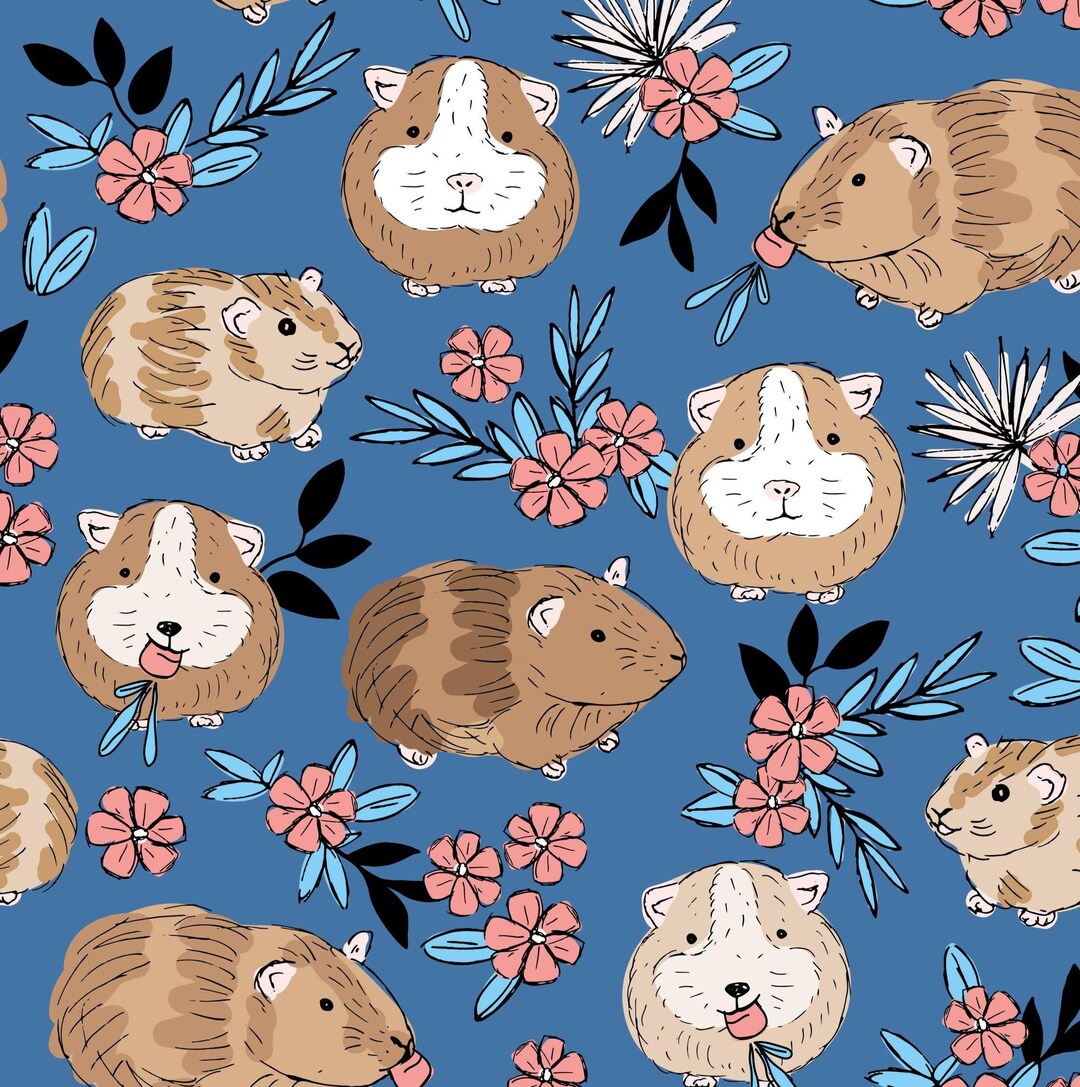 Blue Guinea Pig Floral Fabric, Fabric by the Yard, Little Smilemakers ...