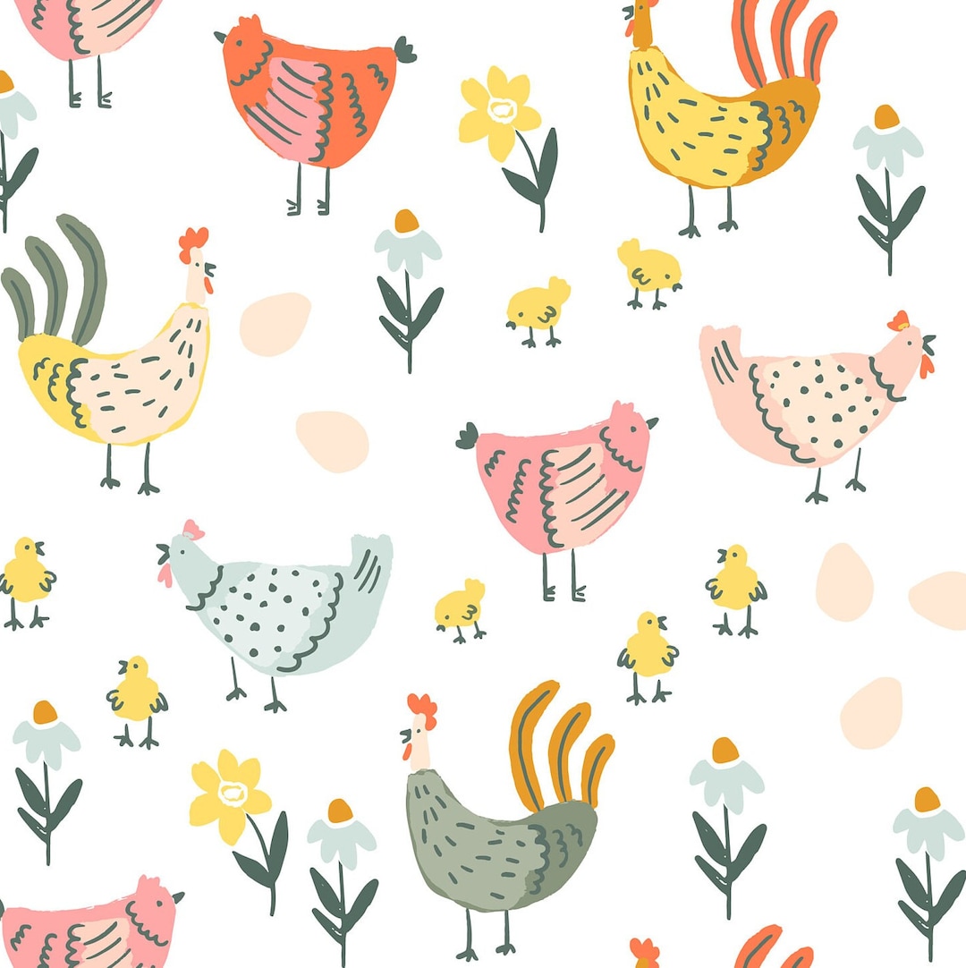 Colorful Chicken Fabric, Farm Fabric, Fabric by the Yard, Indy Bloom ...