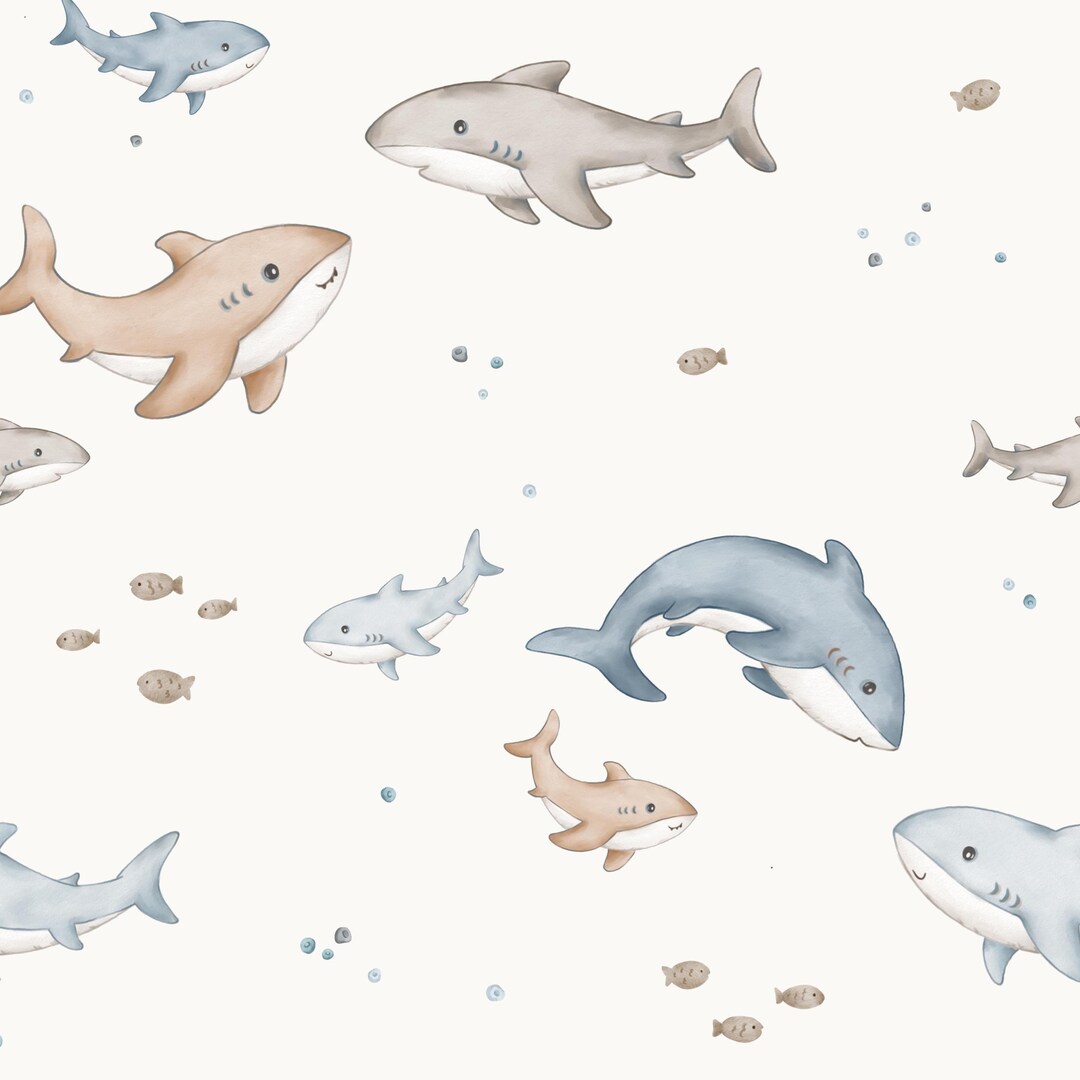 Cute Shark Fabric, Sea Animal Fabric, Fabric by the Yard, Autumn River ...