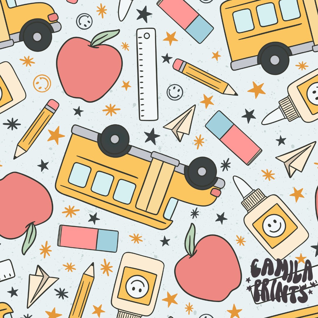 Blue School Bus Fabric, Back to School Fabric, Fabric by the Yard ...