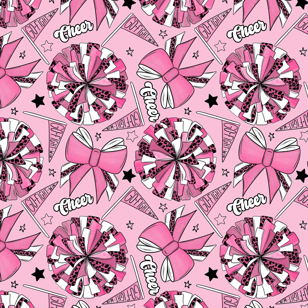 Pink Cheerleading Fabric, Cheerleader Pom Pom Fabric, Fabric by the ...