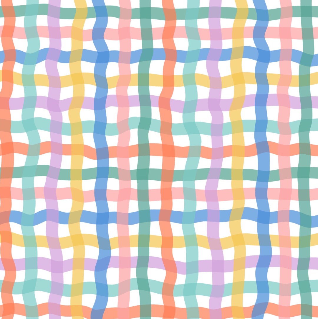 Colorful Wavy Gingham Fabric, Rainbow Gingham, Fabric by the Yard ...
