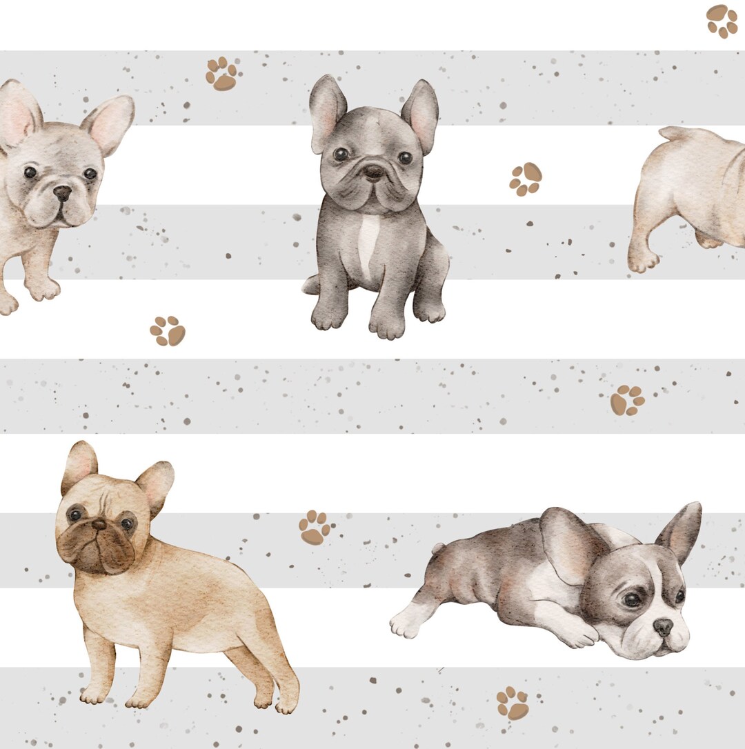 Stripe French Bulldog, Puppy Fabric, Dog Bandana Fabric, Fabric by the ...