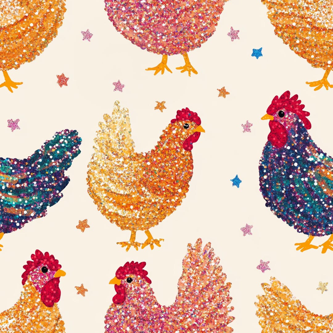 Colorful Chicken Fabric, Glitter Chicken Fabric, Fabric by the Yard ...