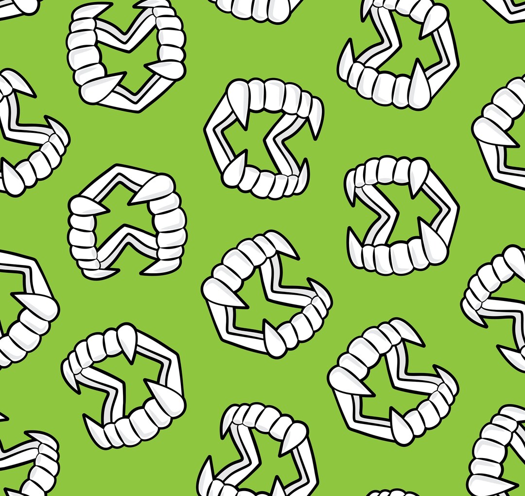 Green Vampire Teeth Fabric, Fabric by the Yard, Little Arrow Design ...