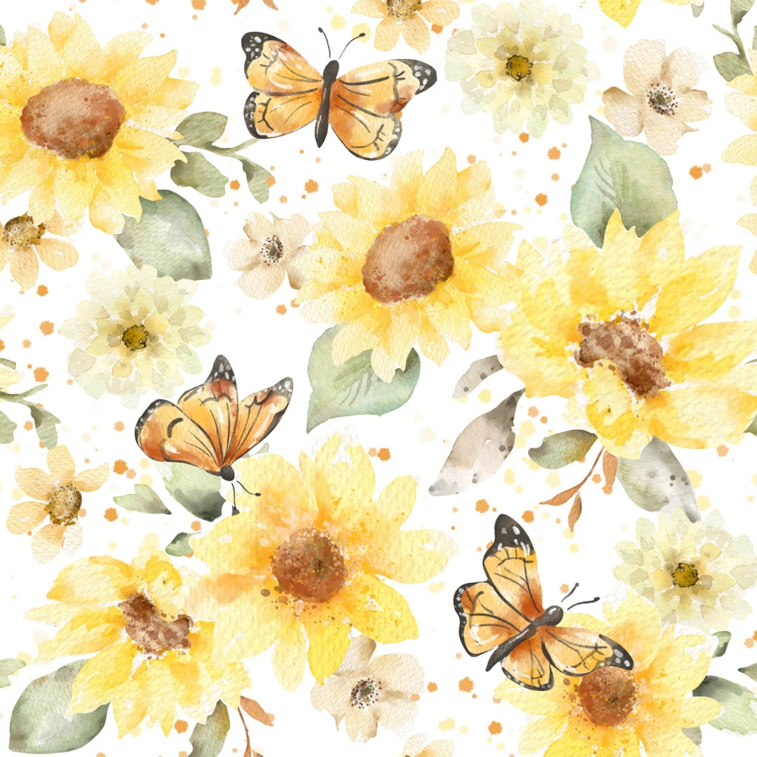 Sunflower Butterfly Fabric, Fabric by the Yard, Floral Fabric, Autumn ...