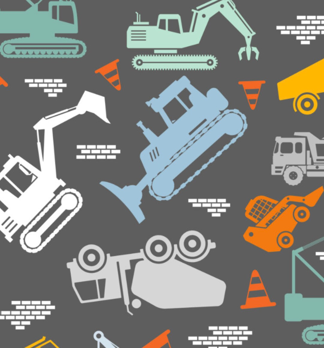 Grey Construction Truck Fabric, Fabric by the Yard, Quilting Cotton ...