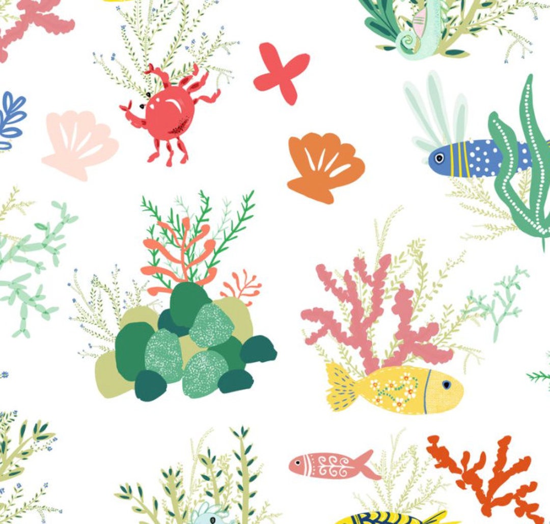 Ocean Animal Fabric, Fabric by the Yard, Fish Fabric, Quilting Cotton ...