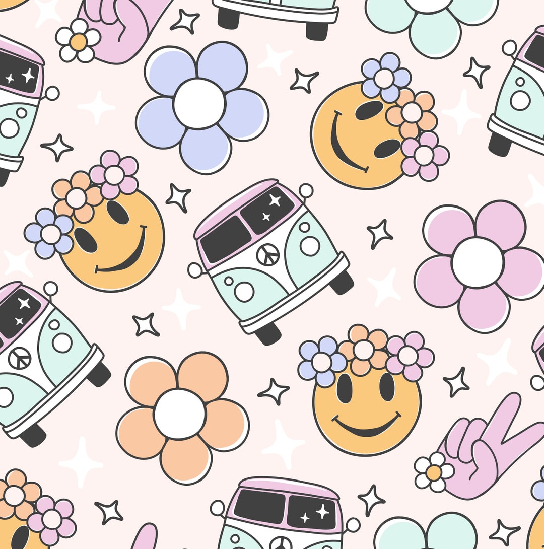 Retro Vans and Smiley Face Fabric, Retro Summer, Fabric by the Yard ...