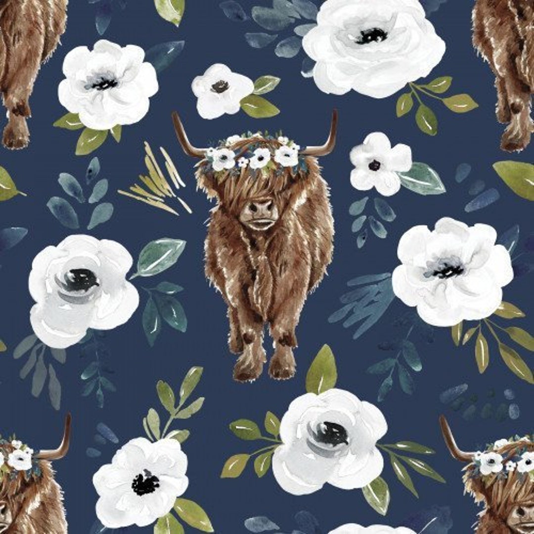 Floral Highland Cow Fabric Fabric by the Yard Cate and - Etsy