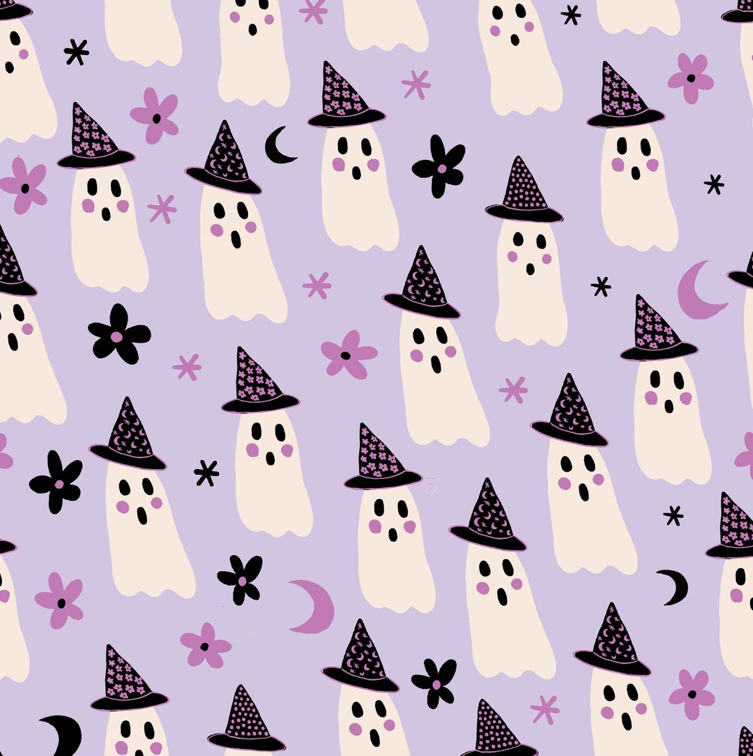 Purple Ghost Fabric, Fabric by the Yard, Halloween Fabric, Vivie and ...