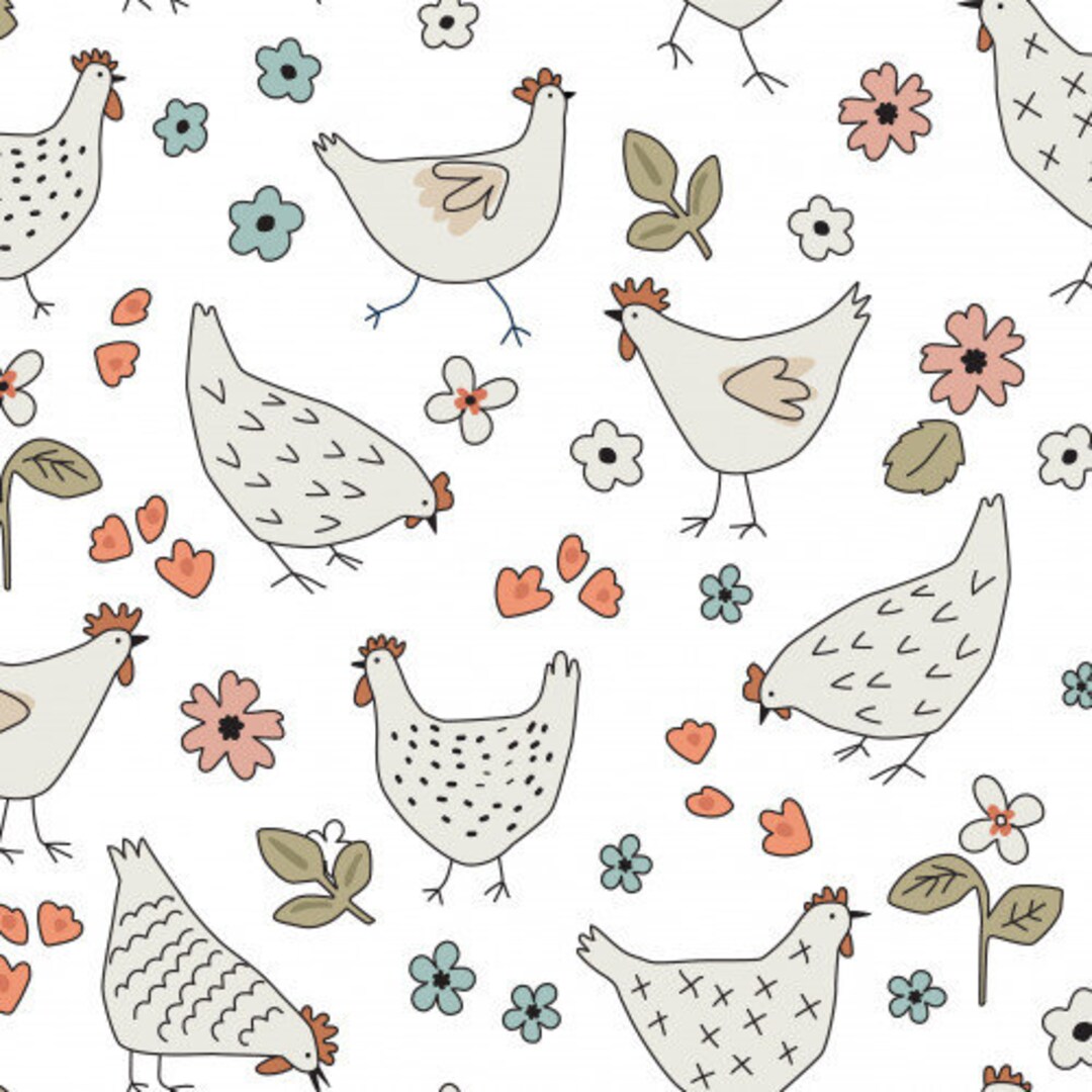 Chicken Floral Fabric, Fabric by the Yard, Hey Cute Designs, Broadcloth ...