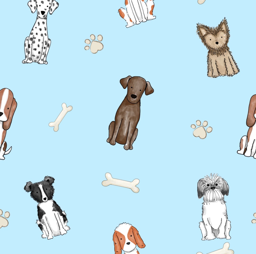 Blue Dog Fabric, Dog Bone Paw Print Fabric, Fabric by the Yard, Tori ...