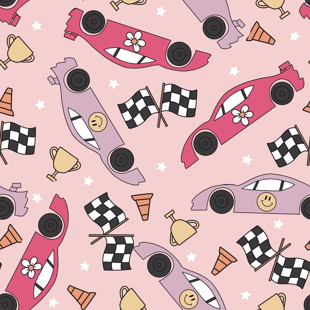 Pink Racecar Fabric, Girl Racing Fabric, Fabric by the Yard, Vehicle ...