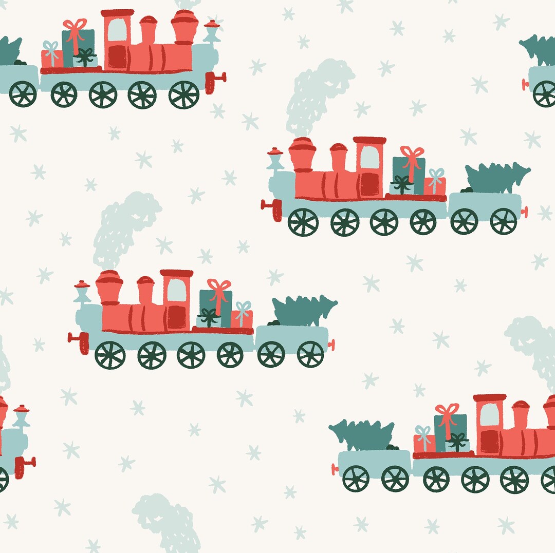 Christmas Train Fabric, Children's Christmas Fabric, Fabric by the Yard ...