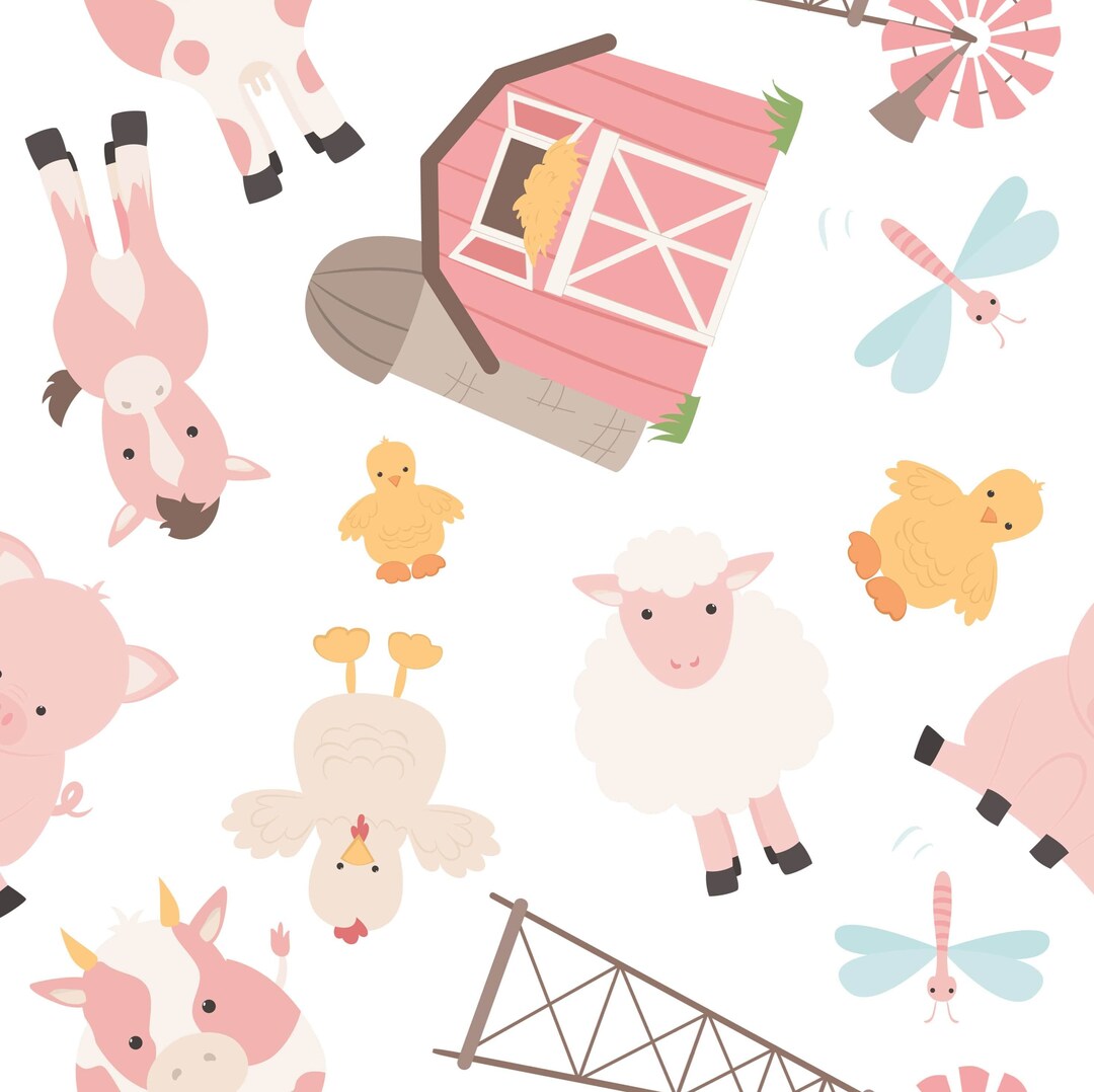 Cute Farm Animal Fabric, Fabric by the Yard, Barn Fabric, Tori Egeler ...