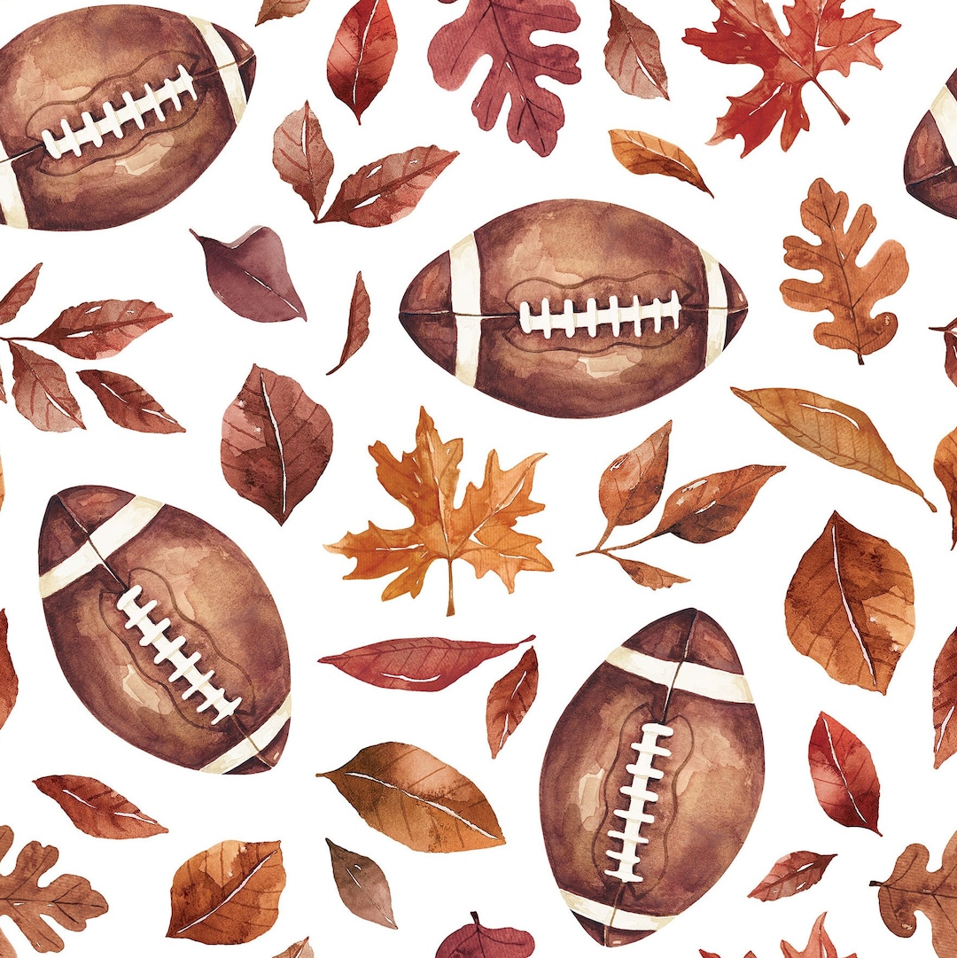White Fall Football Fabric, Leaves, Fabric by the Yard, Sports Fabric ...