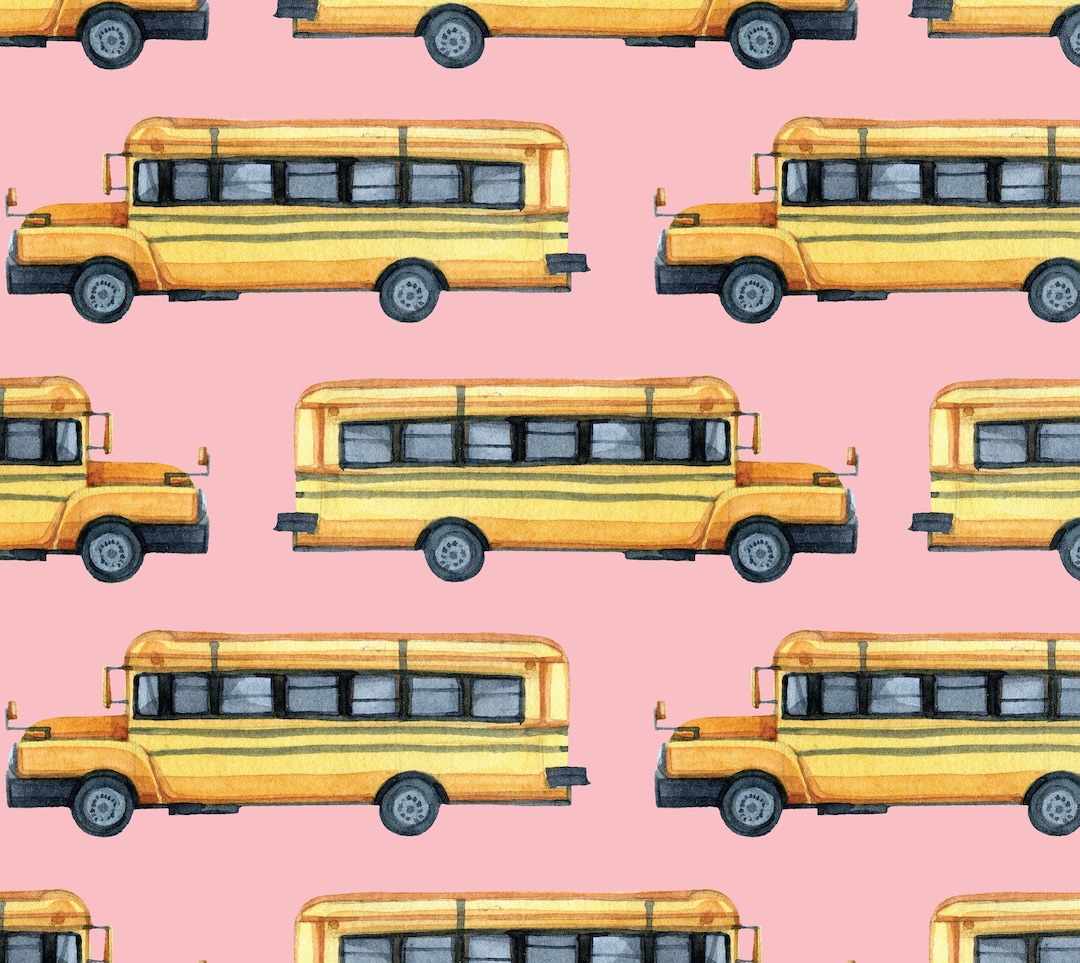 Pink School Bus Fabric, Fabric by the Yard, Back to School Fabric ...