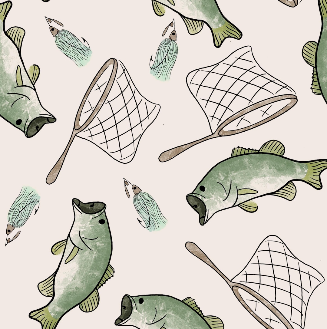 Bass Fish Fabric, Fishing Net Fabric, Fabric by the Yard, BY Design ...