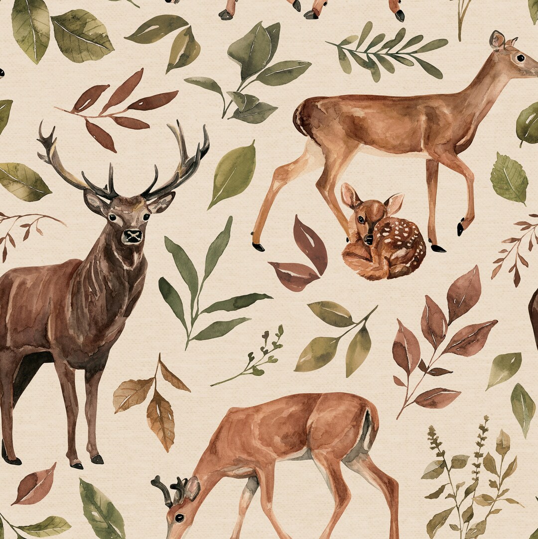 Cream Deer Buck Fabric, Woodland Animal Fabric, Fabric by the Yard ...