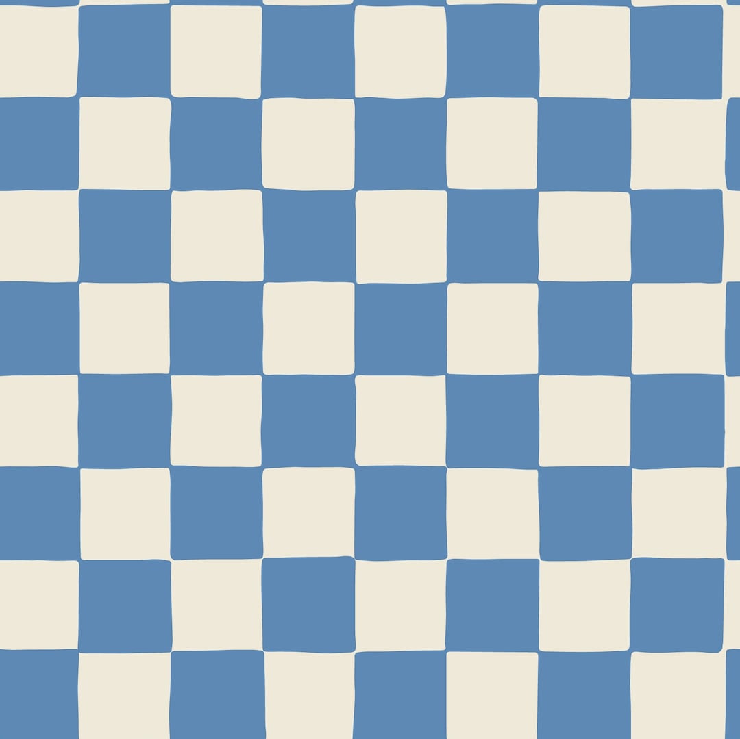 Blue Checker Fabric, Retro Checkboard Fabric, Fabric by the Yard, Erin ...