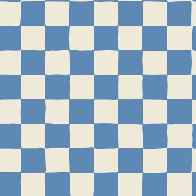 Blue Checker Fabric, Retro Checkboard Fabric, Fabric by the Yard, Erin ...