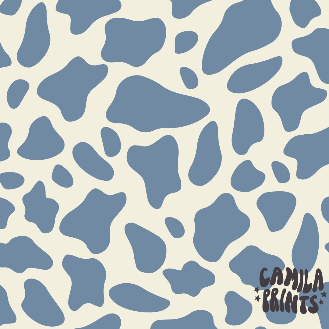 Blue and Cream Cow Spot Fabric, Fabric by the Yard, Farm Animal Fabric ...