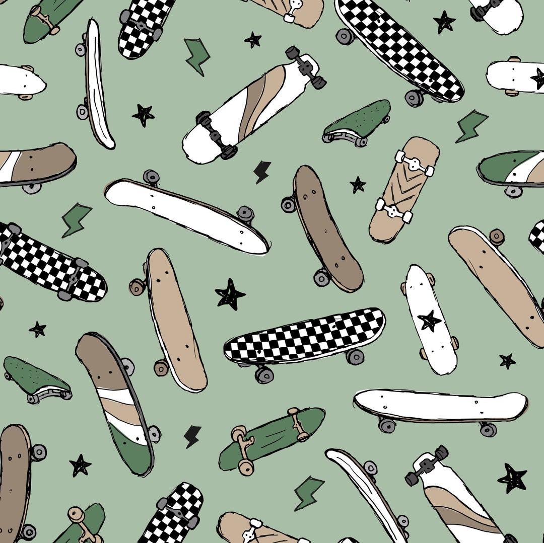 Green Skateboard Fabric, Skateboarding Fabric, Fabric by the Yard ...
