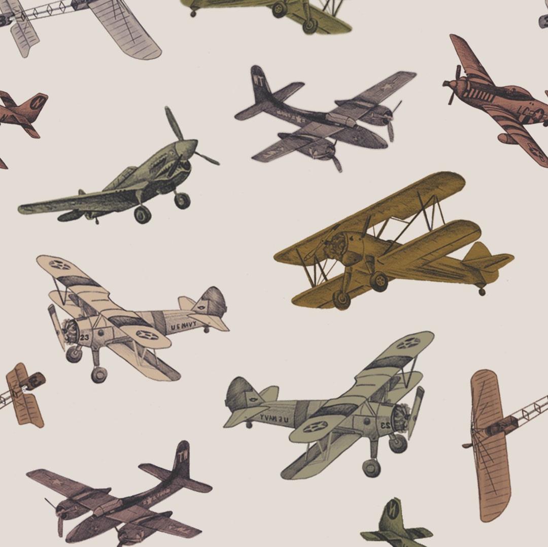 Vintage Airplane Fabric, Fabric by the Yard, Plane Fabric, Melissa ...