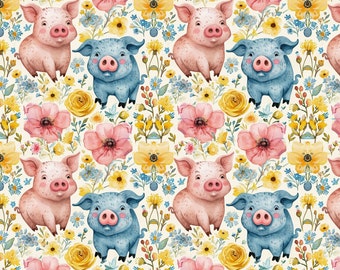 Pink Pig Faces Fabric by the Yard Pig Fabric Made to Order Fabric by ...