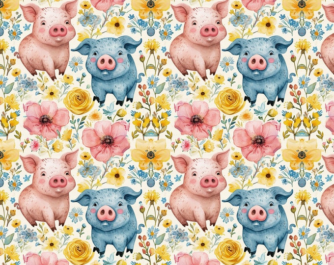 Wild Boar Fabric Sickly Pale Blue Forest by Tinet Wild Boar Animal Pig ...