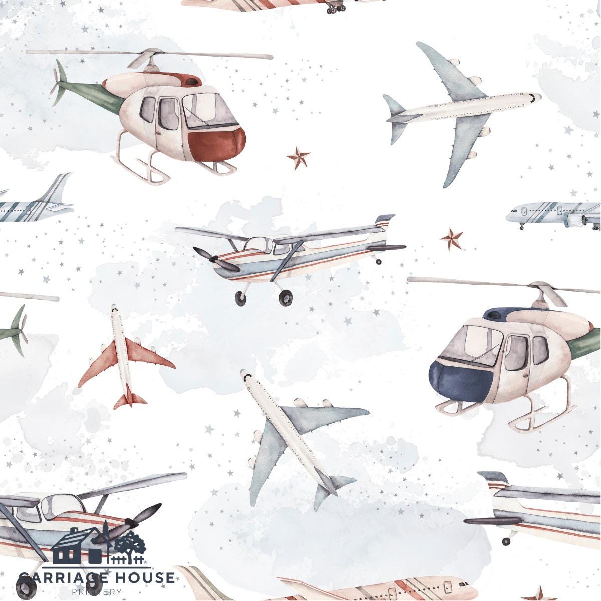Vintage Airplane Fabric, Helicopter Fabric, Fabric by the Yard, Iss ...