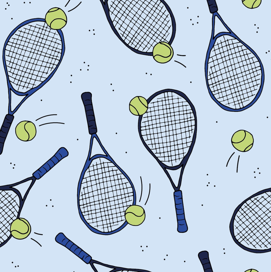 Blue Tennis Racket & Balls Fabric, Fabric by the Yard, Sports Fabric ...