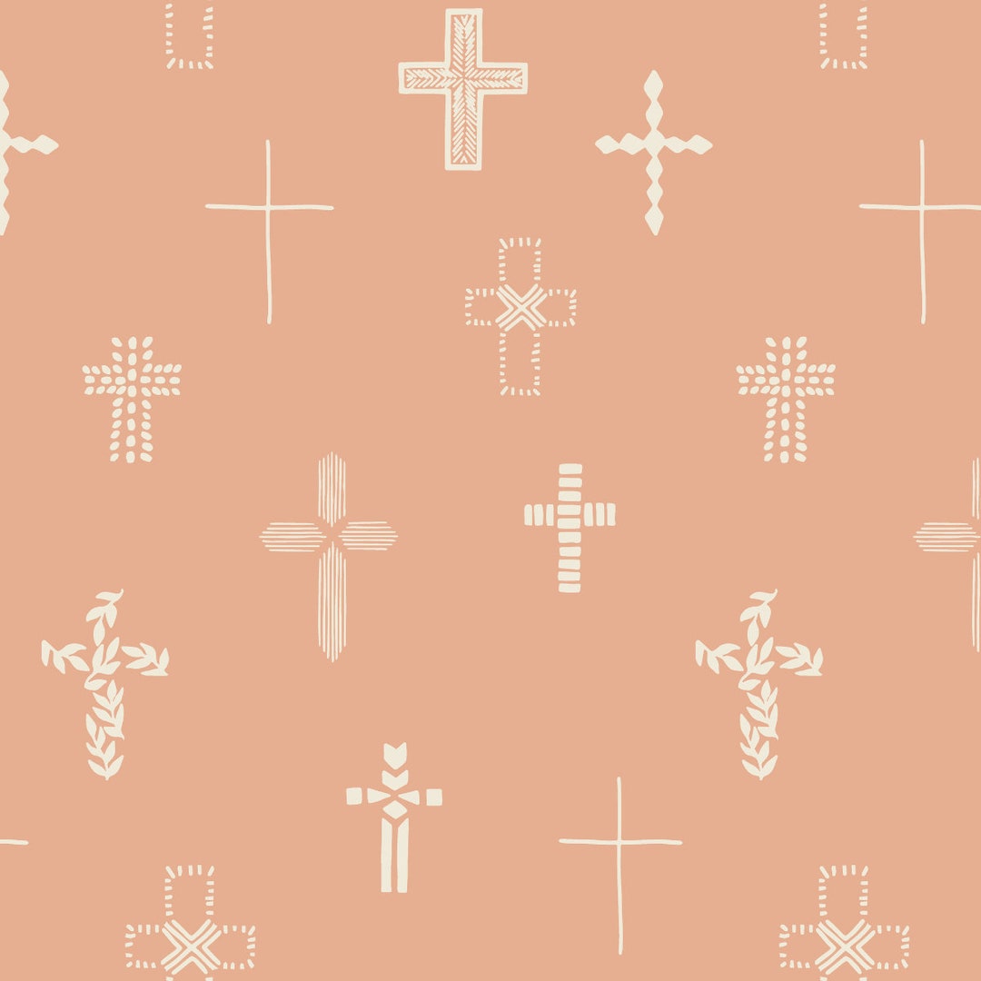 Peach Cross Fabric, Easter Fabric, Fabric by the Yard, Erin Kendal ...