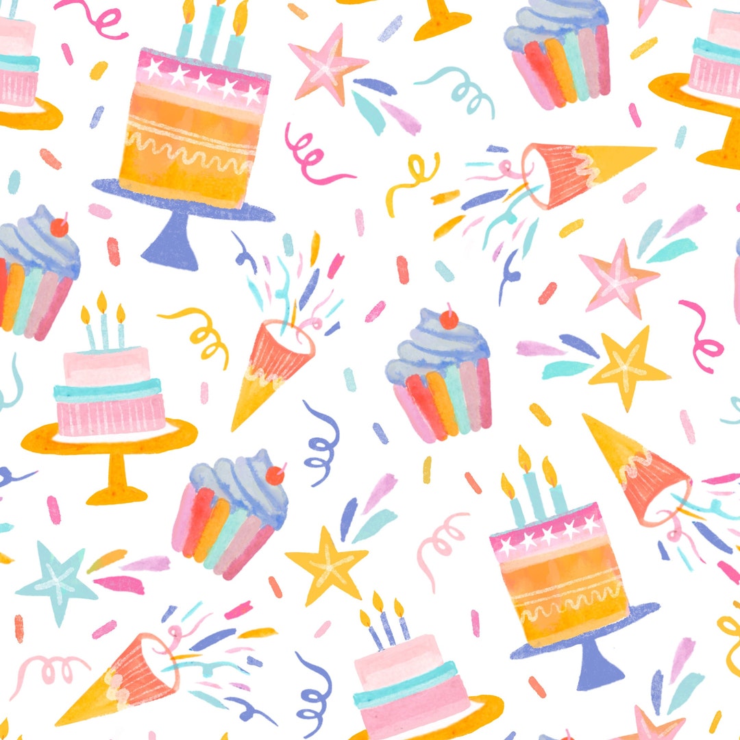 Birthday Cake Fabric, Colorful Birthday Party Fabric, Fabric by the ...