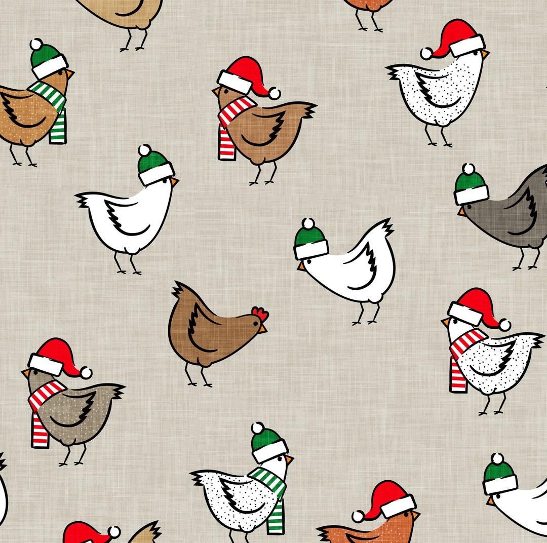 Tan Santa Chicken Fabric, Fabric by the Yard, Farm Animal, Little Arrow ...