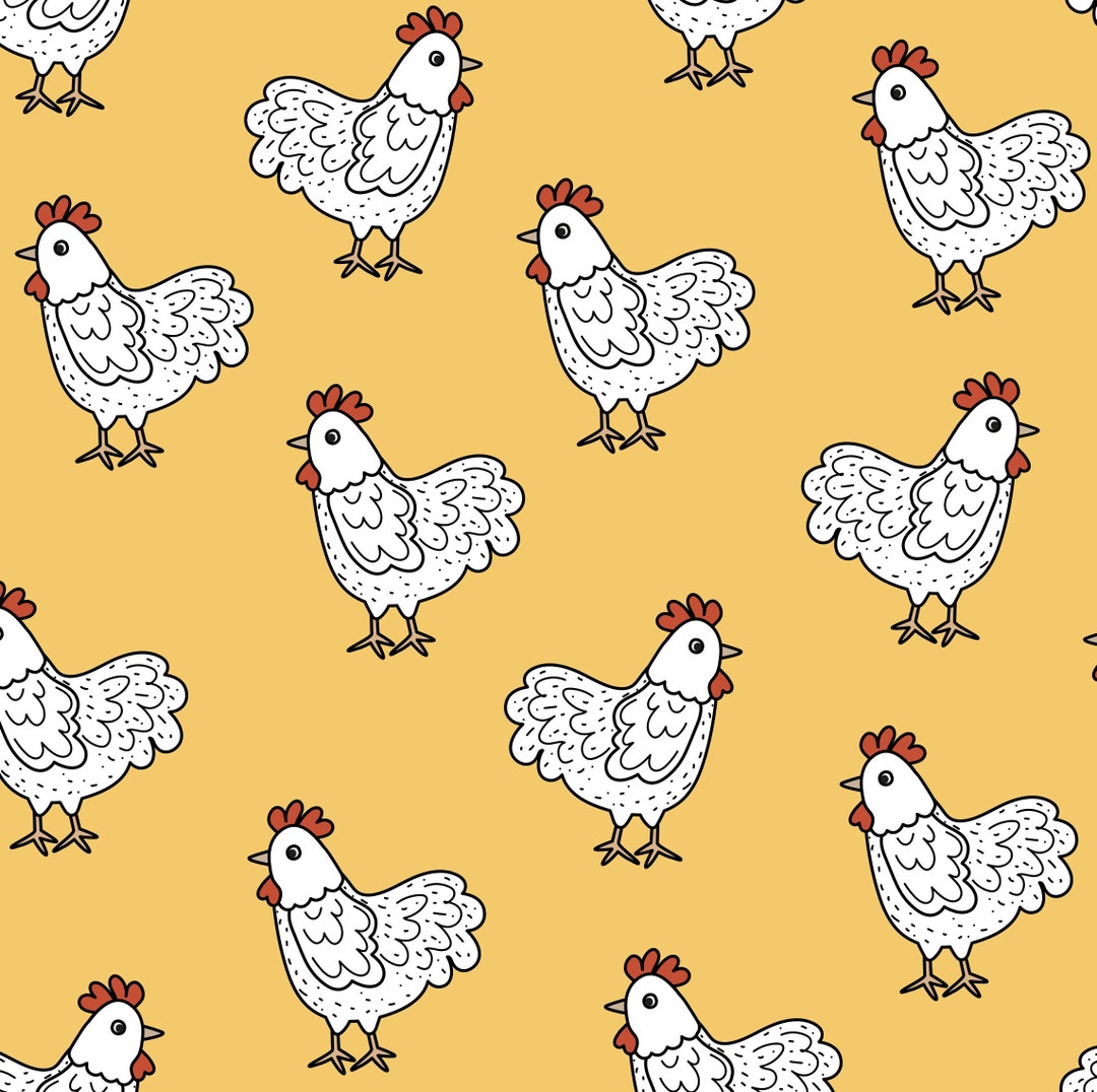 Yellow Chicken Fabric, Fabric by the Yard, Farm Animal Fabric, Little ...