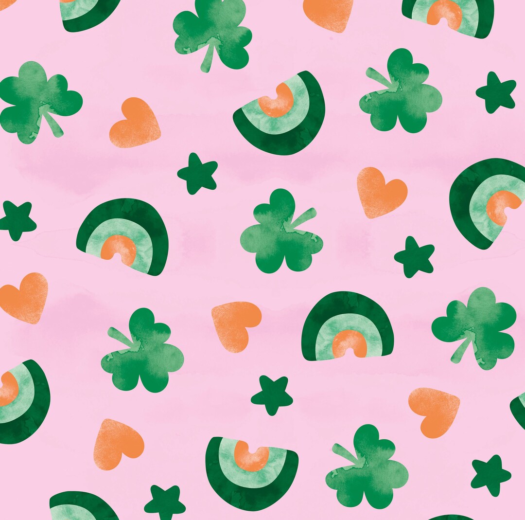 Pink Shamrock Rainbow Fabric, Fabric by the Yard, Pink St. Patrick's ...