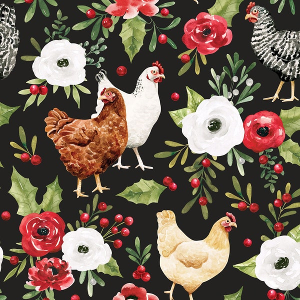 Red and Black Chicken Fabric - Etsy