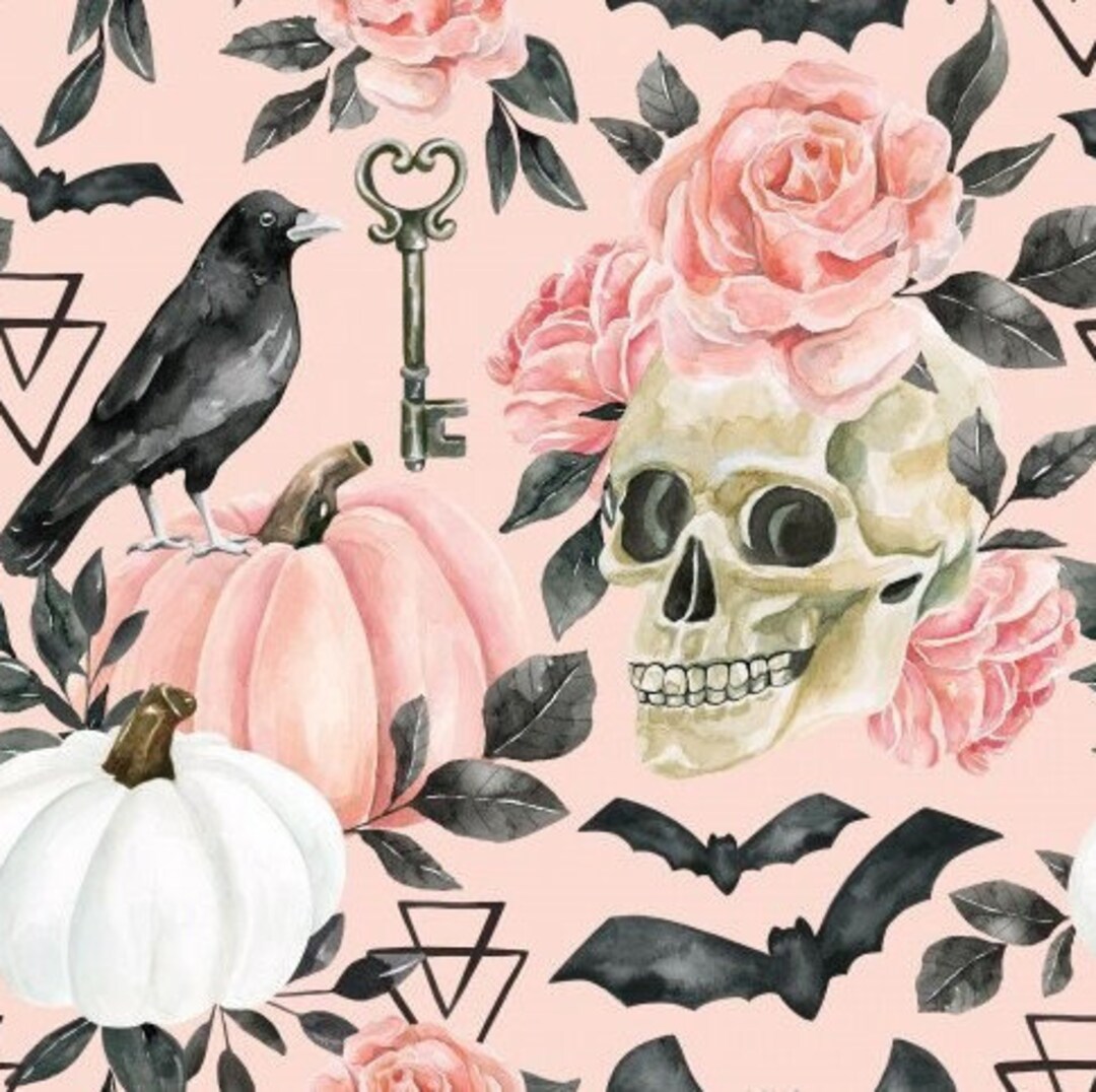 Pink Halloween Skull Floral Fabric, Fabric by the Yard, Halloween ...
