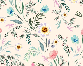 Spring Watercolor Floral Fabric Spring Floral Meadow Large Scale by ...