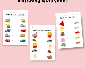 50 Printable Matching Worksheets, Match the Picture, Kindergarten ...