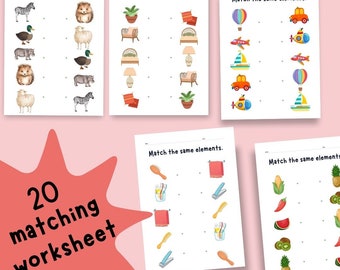 250 Printable Matching Worksheets, Match the Picture, Kindergarten ...
