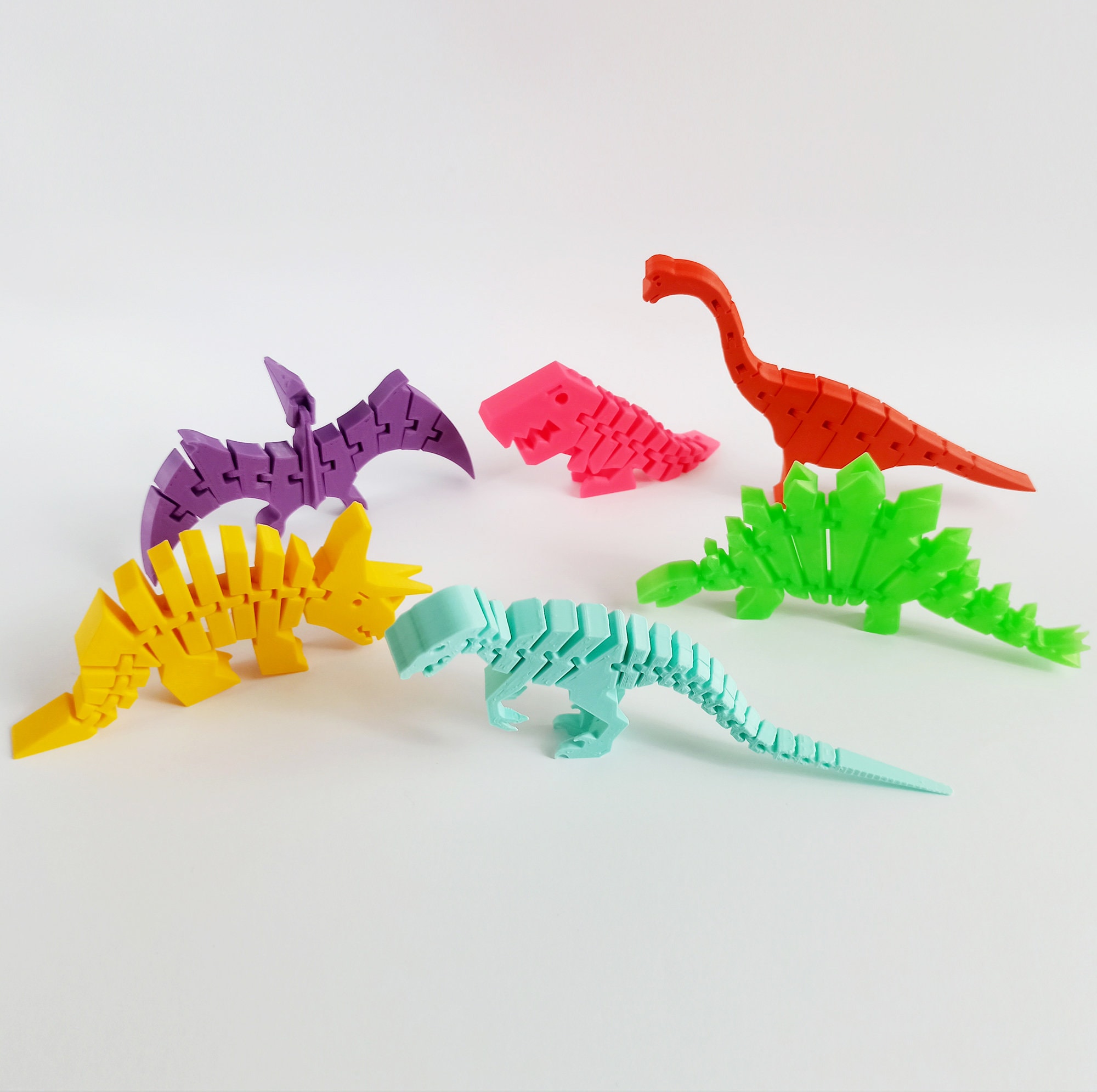 Set of 6 Dinosaur Articulated Flexible toy 3D printed | Etsy
